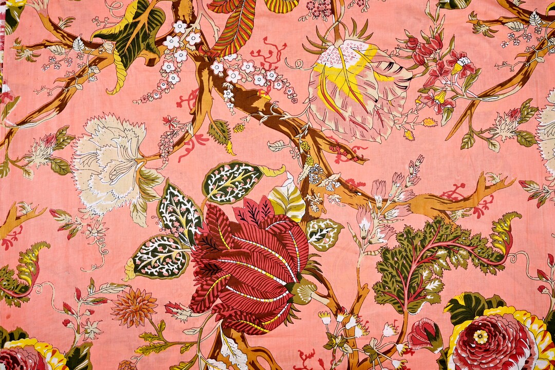 Peach Color Flower Fabric, Indian Cotton Fabric, Summer Sewing Fabric ...