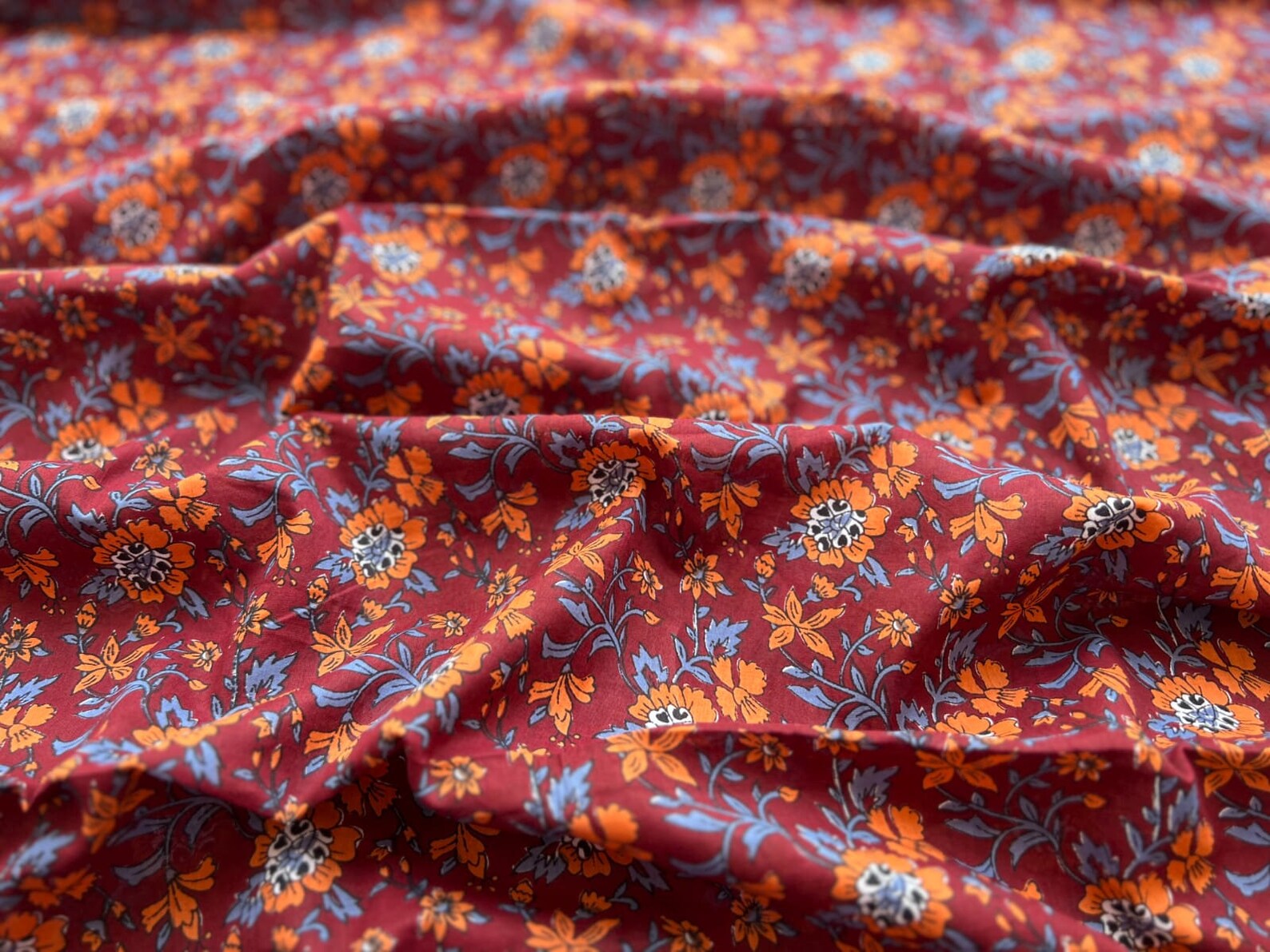 Floral Maroon Cotton Fabric by the Yard: Indian Block Print - Etsy