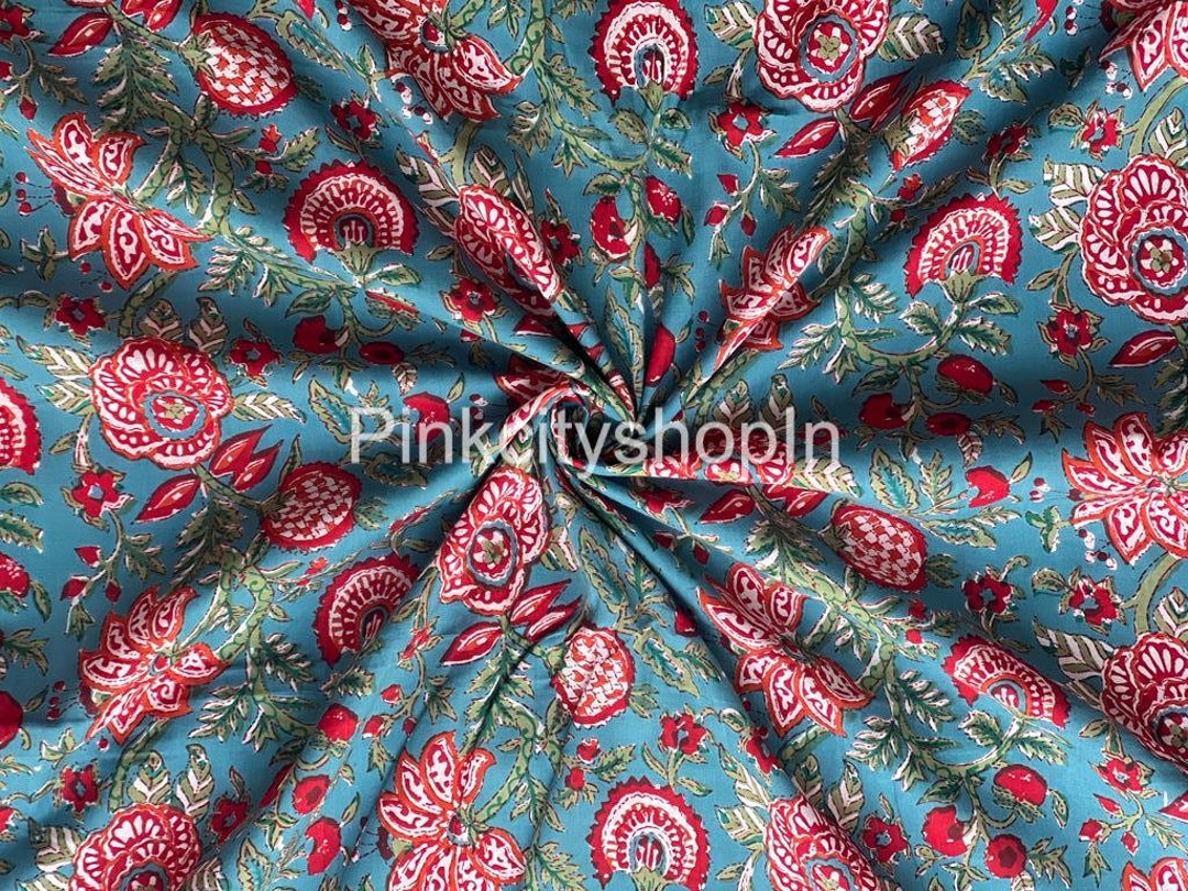 Elegant Floral Block Print Fabric, Fabric by the Yard, Women's Clothing ...