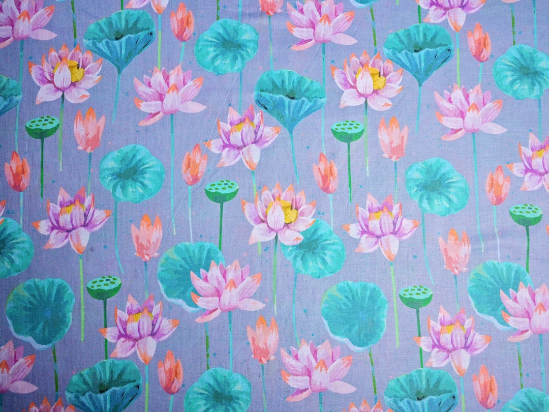 Indian Cotton Fabric, Lotus Print Fabric, Flower Design Fabric ...