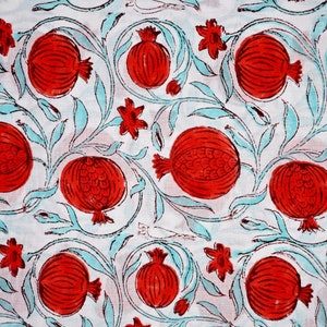 Pomegranate Hand Block Print Cotton Fabric: Floral Bird Design - Etsy