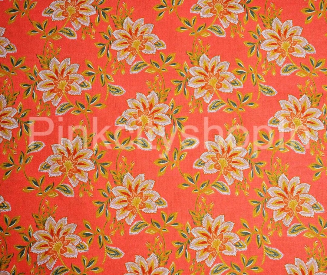 Orange Floral Fabric, 100% Cotton Fabric Sold by the Yard, Indian ...