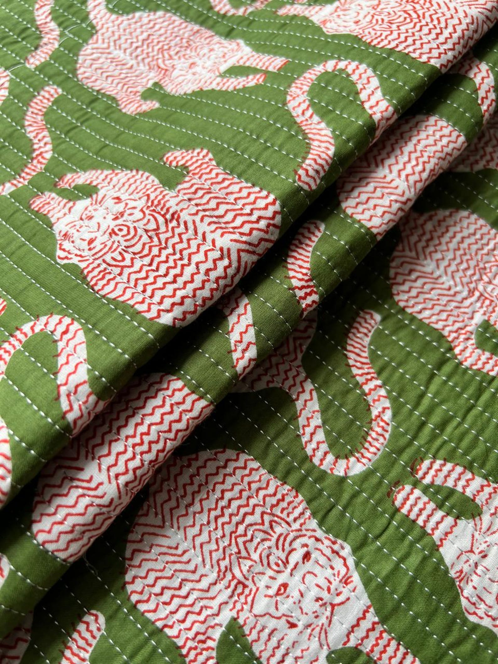 Green Tiger Print Quilted Cotton Fabric: Tibetan Style Jacket Material ...