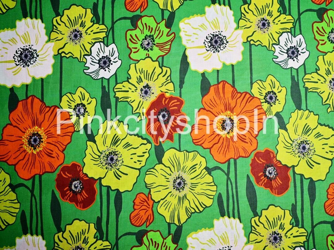 Green Floral Print Cotton Fabric: Soft Sewing Material by the Yard - Etsy