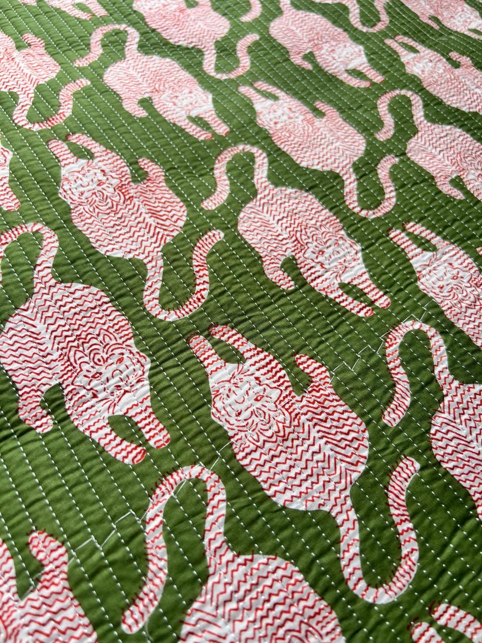 Green Tiger Print Quilted Cotton Fabric: Tibetan Style Jacket Material ...