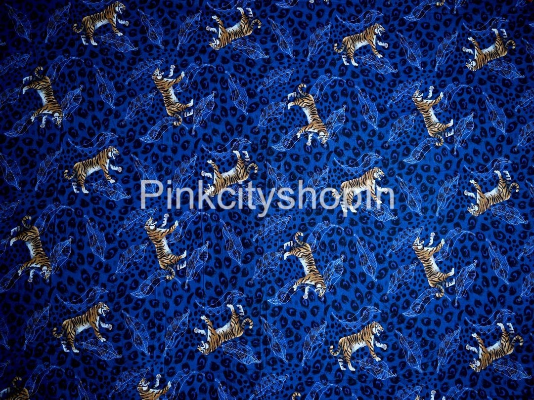 Royal Blue Tiger Print Cotton Fabric: Apparel & Home Decor - Etsy