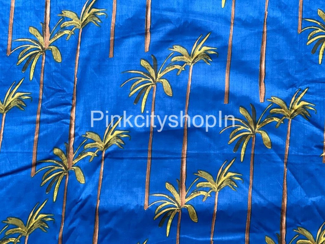 Blue Palm Tree Fabric, Fabric by the Yard, Indian Cotton Fabric, Women ...