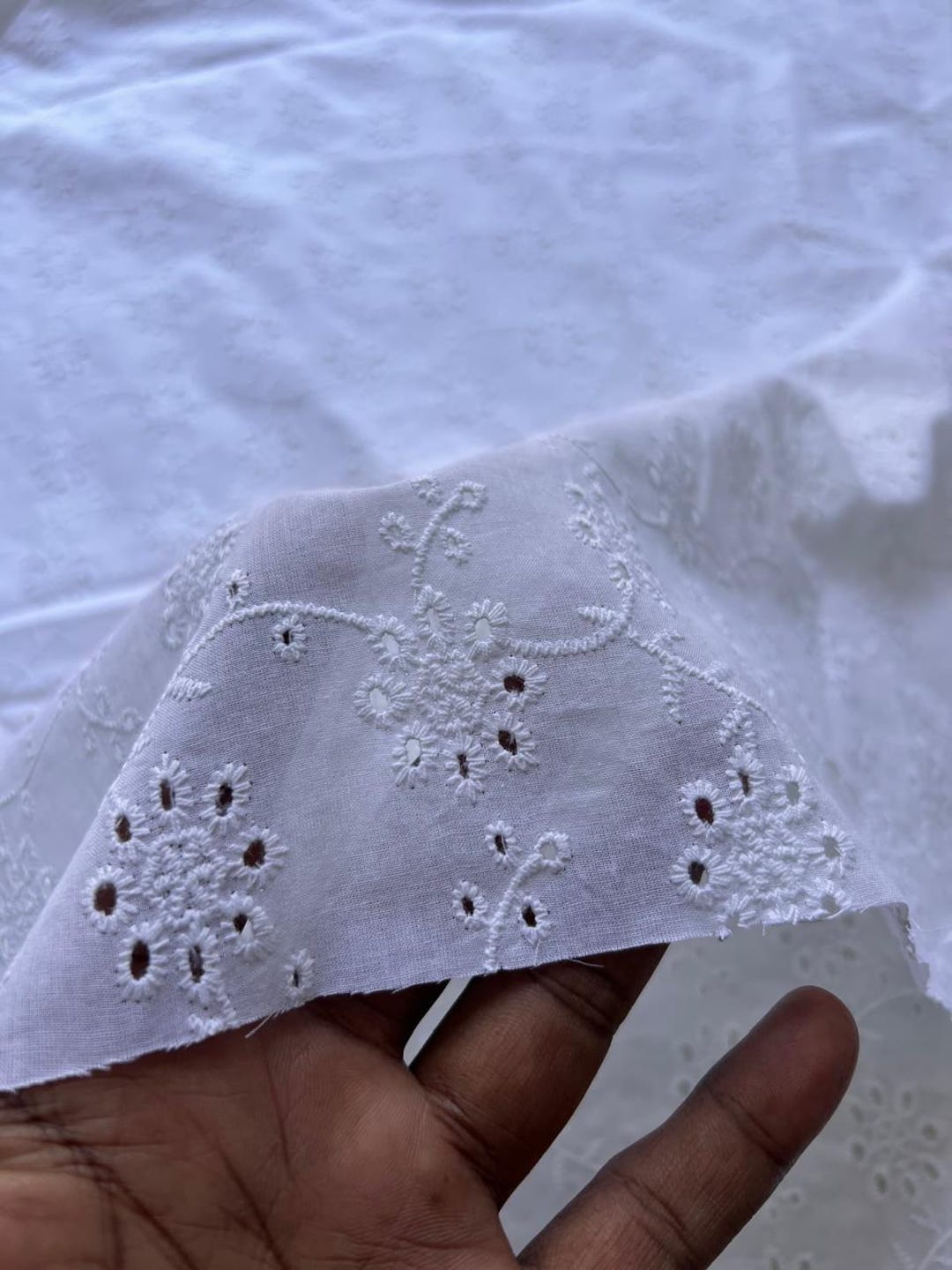 White Embroidered Fabric, Cotton Fabric, Eyelet Cotton Fabric , Floral ...