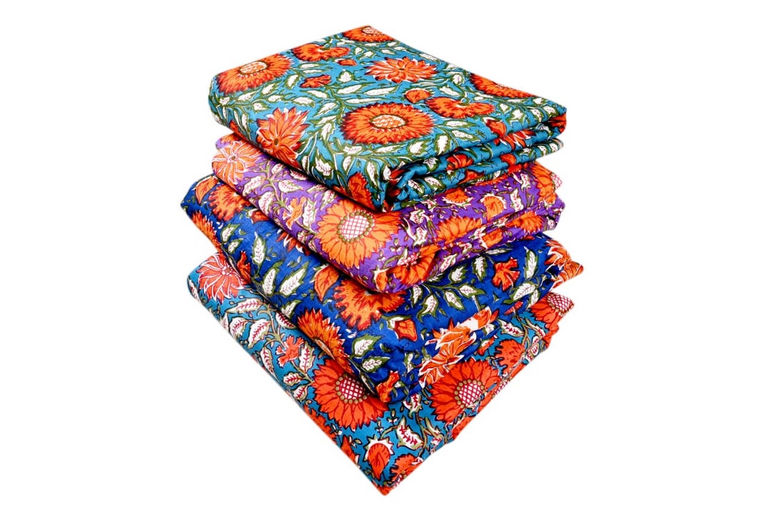 Beautiful Big Flower Print Fabric, Hand Block Print Fabric, Women's ...