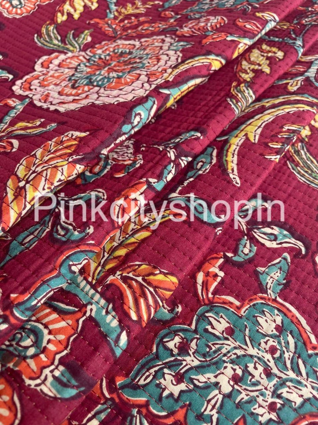 Big Flower Print Quilted Fabric, Indian Heavy Cotton Fabric, Home Decor ...