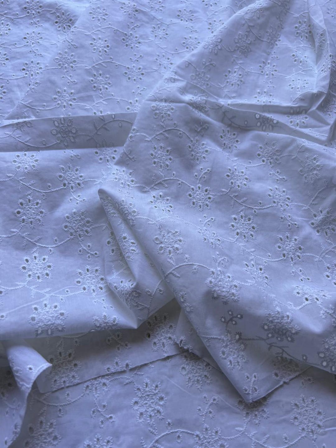 White Floral Eyelet Cotton Fabric: Embroidered DIY Material - Etsy