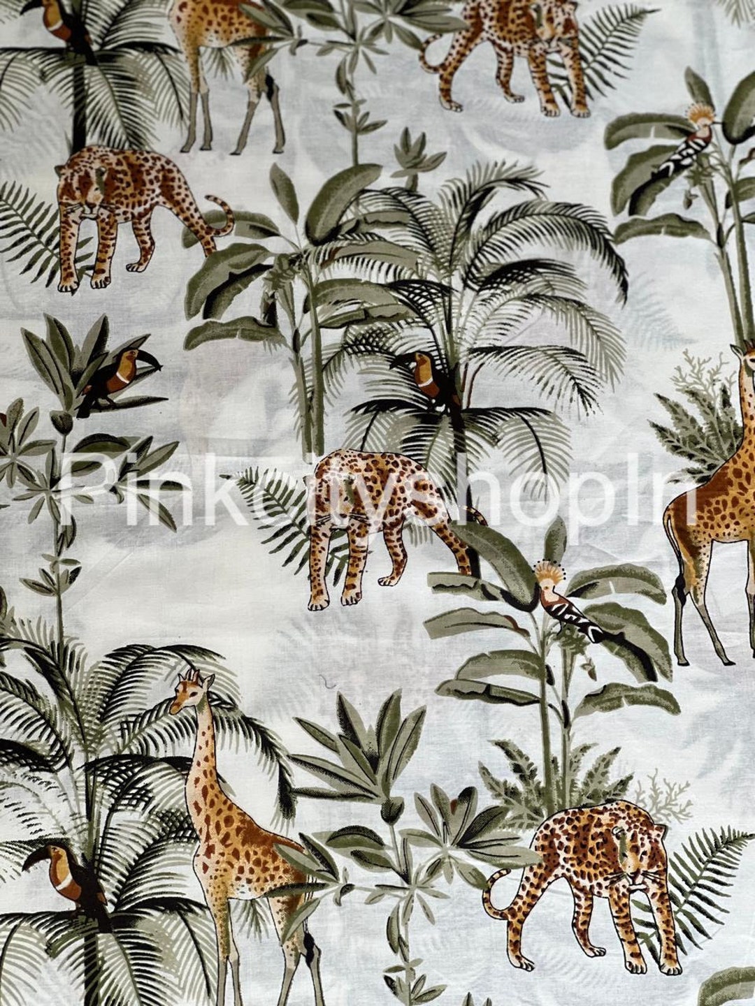 Tiger Print Cotton Fabric, Forest With Tiger Fabric, 100% Cotton Fabric ...