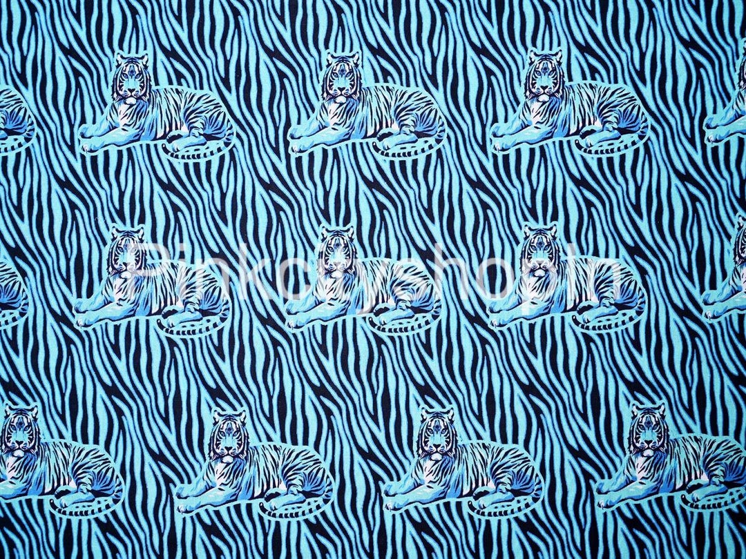 Indian Cotton Fabric, Sky Blue Tiger Pattern Loose Fabric, Women's ...