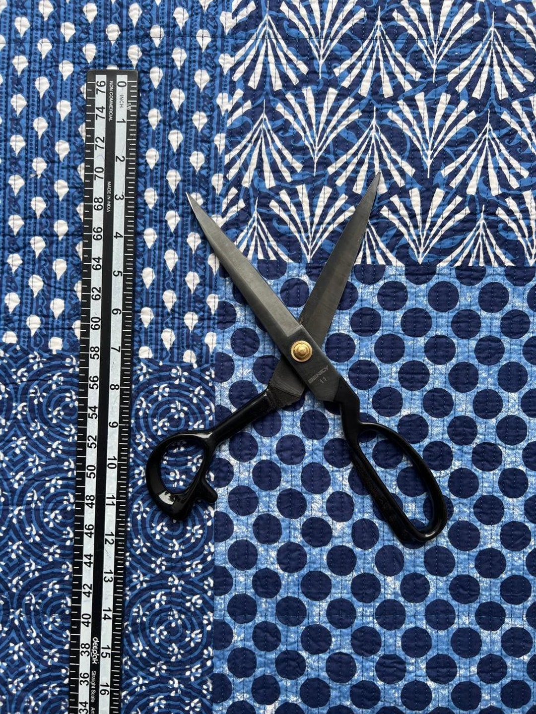 Blue Petch Work Quilted Fabric, Indigo Fabric, Ideal for Jacket, Table ...