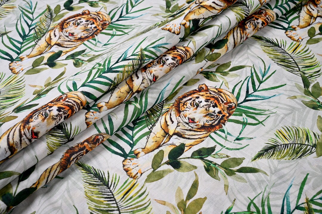 Tiger Print Soft Cotton Fabric, Indian Cotton Voile, Running Loose ...