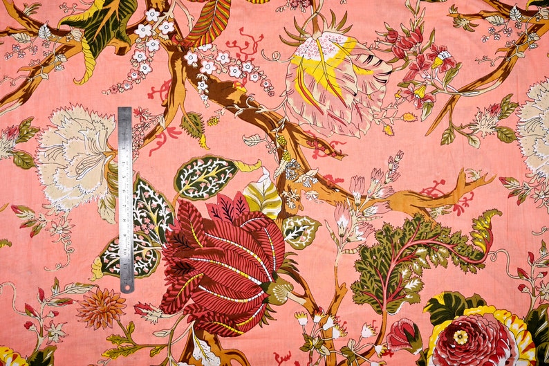 Peach Color Flower Fabric, Indian Cotton Fabric, Summer Sewing Fabric ...