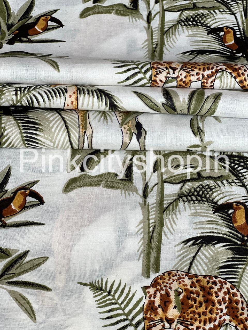 Tiger Print Cotton Fabric, Forest With Tiger Fabric, 100% Cotton Fabric ...