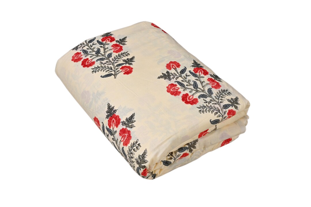 Mughal Print Block Print Cotton Fabric, Women Dress Making Fabric, 100% ...