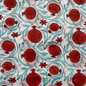 Pomegranate Hand Block Print Cotton Fabric: Floral Bird Design - Etsy