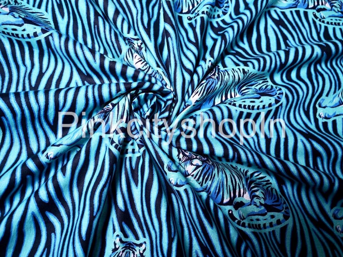Indian Cotton Fabric, Sky Blue Tiger Pattern Loose Fabric, Women's ...