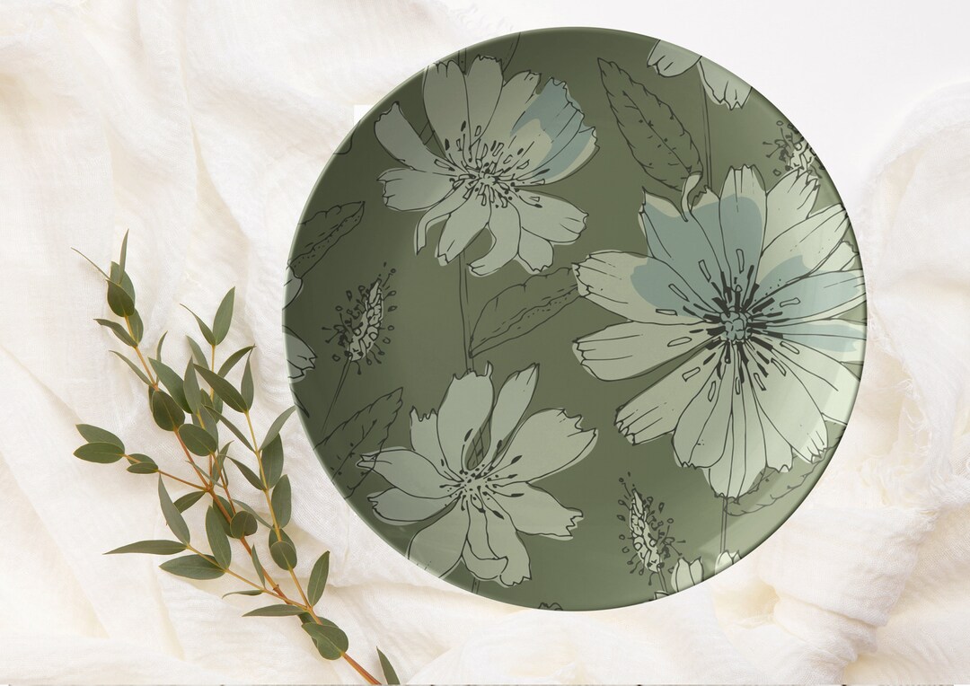 Green Floral Dinner Plate Flower Dinner Plates Dishwasher - Etsy