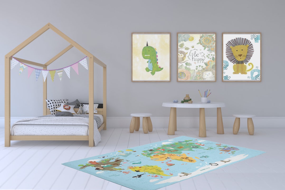 Kids World Map Play Rug, Kids Room Decor, Toddlers Bedroom, World Map ...