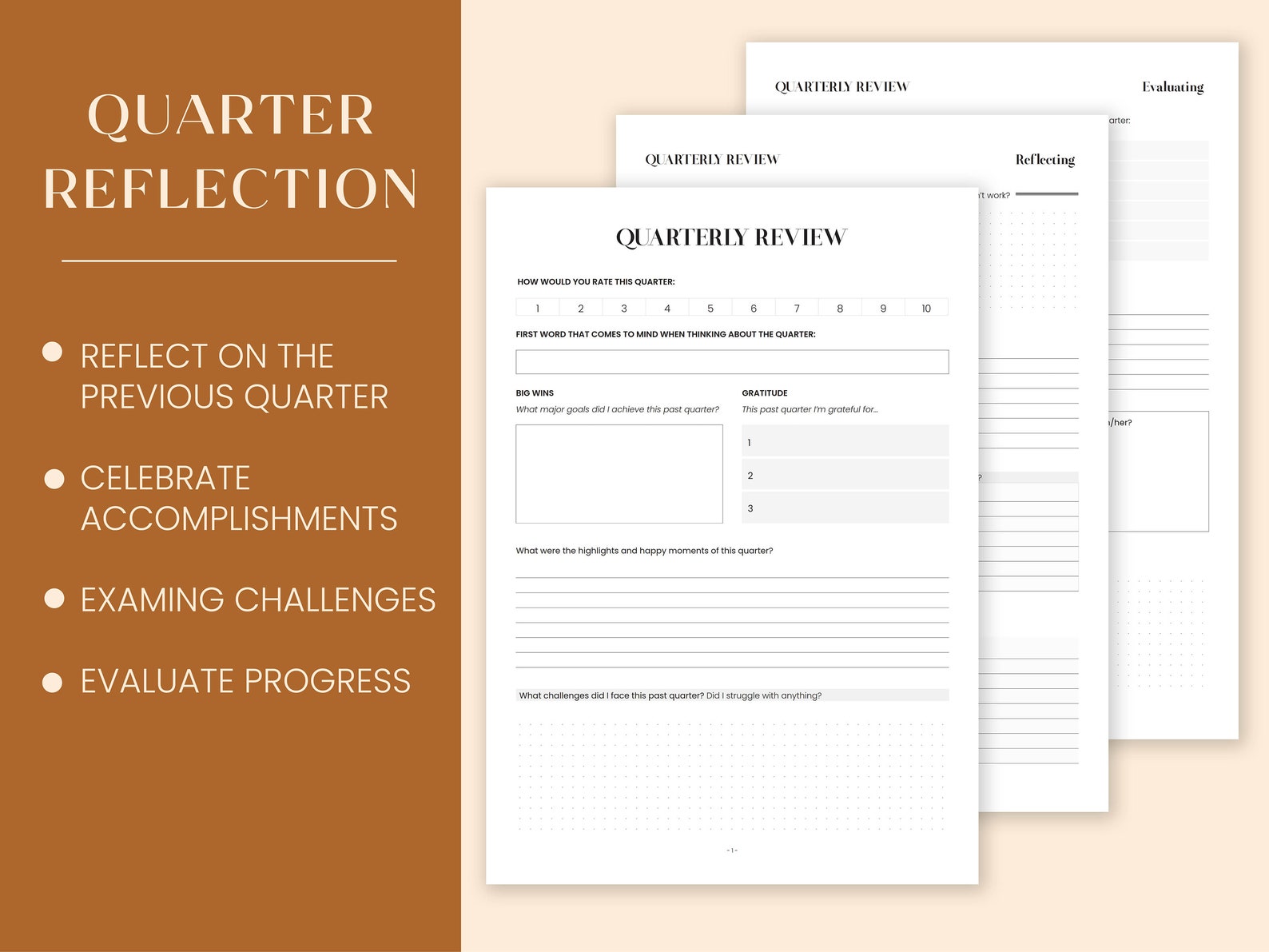 Quarterly Review Prompts Template Printable | 3-month Reflection ...