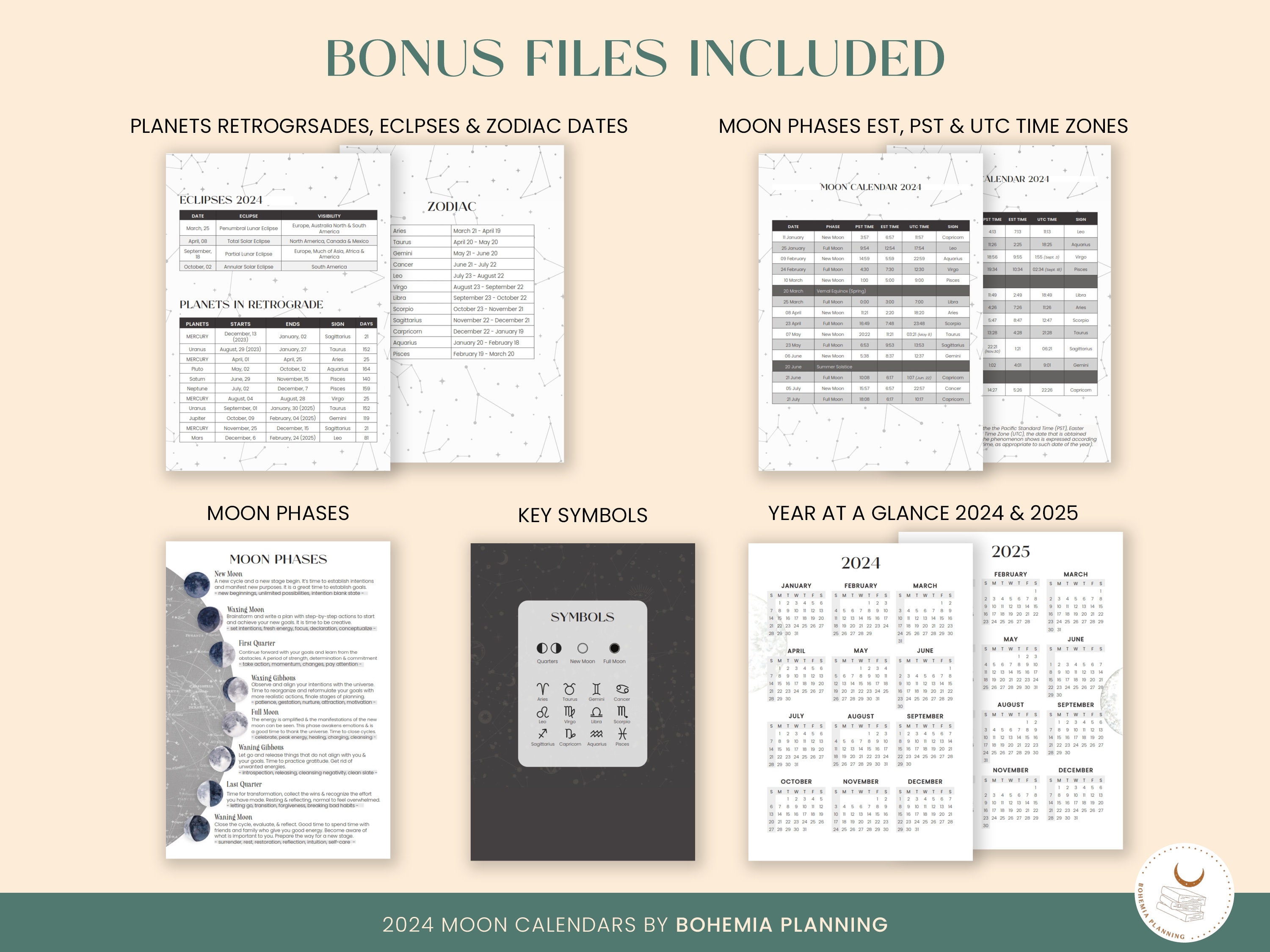 A5 2024 Moon Phase Calendars Printable Lunar Monthly - Etsy