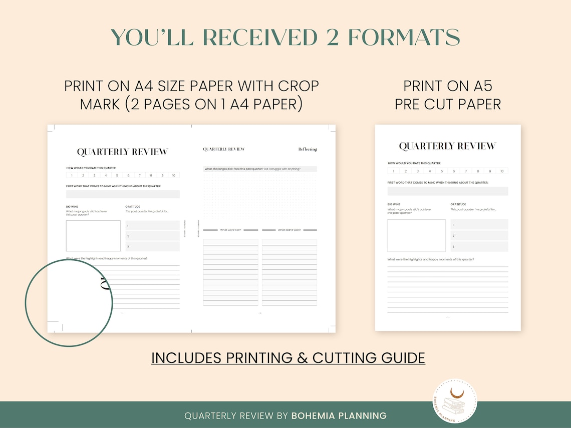 Quarterly Review A5 Printable Inserts 3-month Goal Prompts for ...