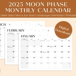 2025 Moon Phase Calendar Printable | Lunar Landscape Monthly Planner ...