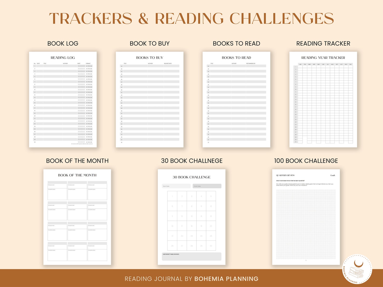Reading Journal Printable and Fillable PDF | Book Planner With Log ...