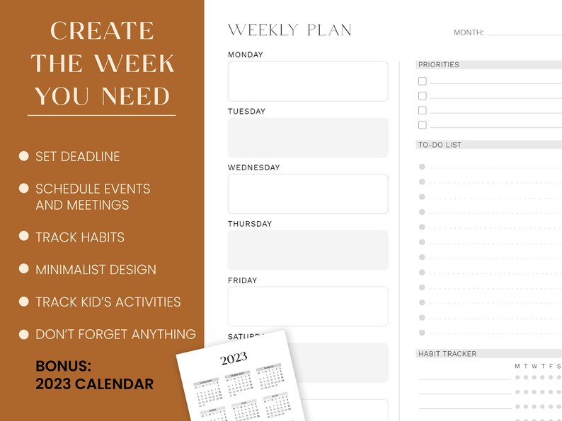 Minimalist Productive Weekly Planner Undated Printable Weekly Schedule ...