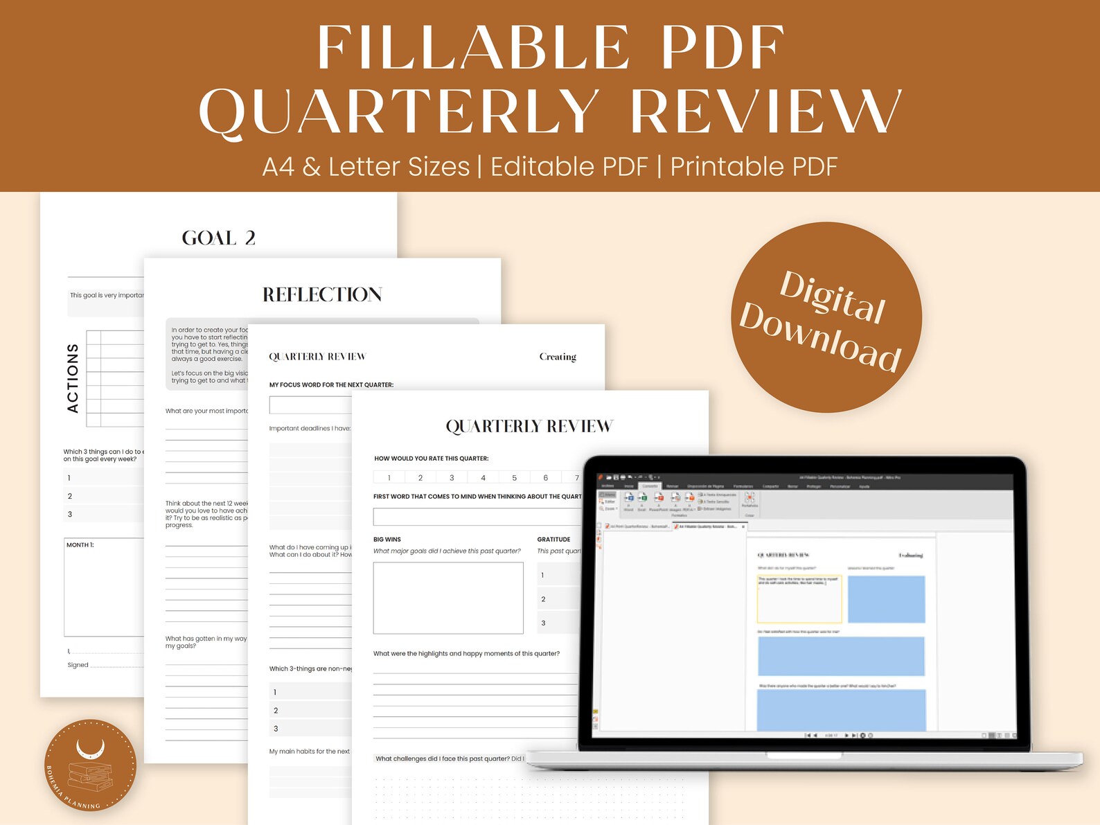 Quarterly Review Fillable Printable | 3-month Reflection and Goal ...