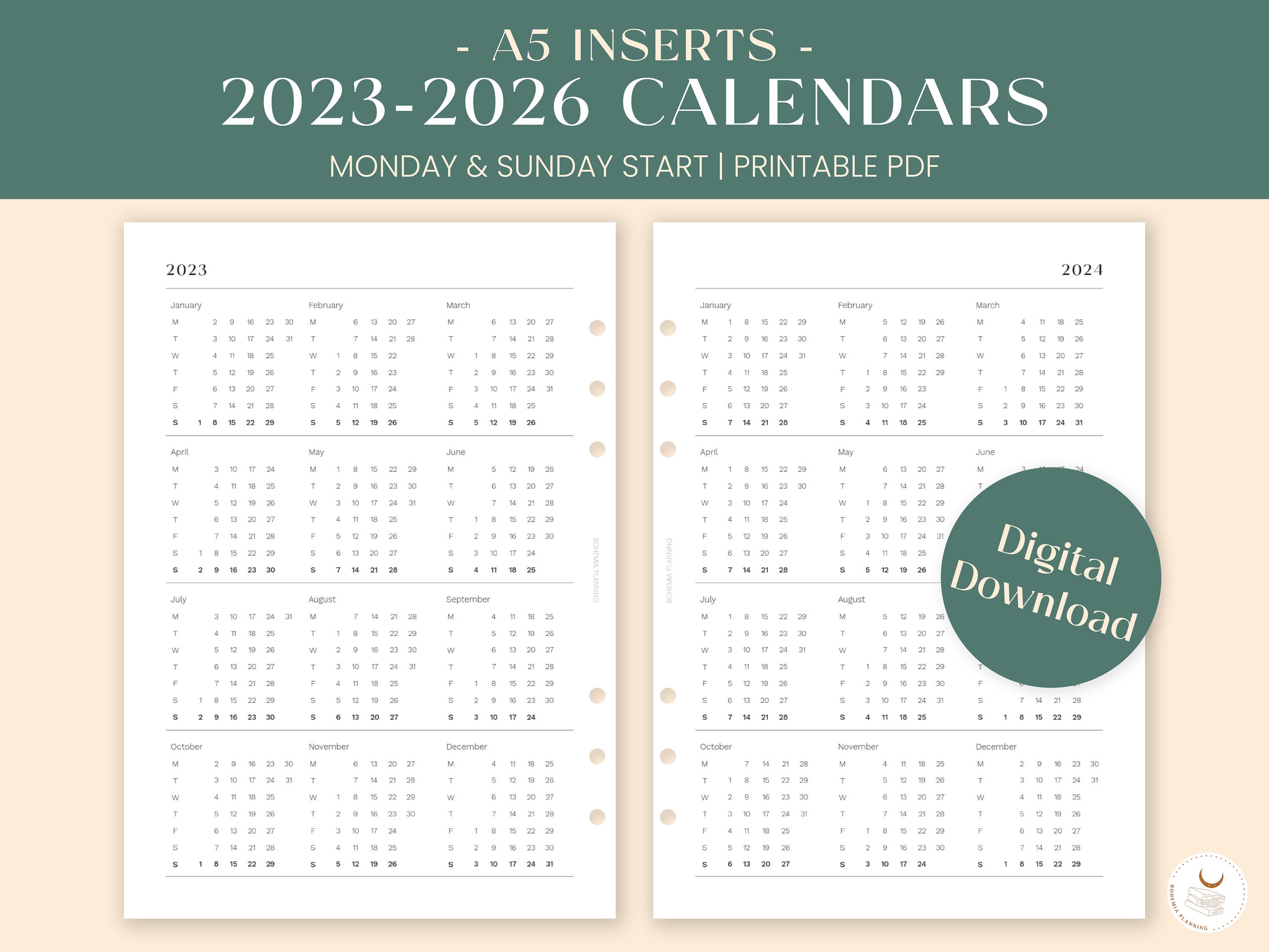 2023-2026 at A Glance Yearly A5 Calendars Single Page - Etsy