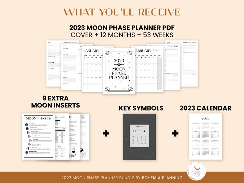 2023 Moon Phase Planner Printable Bundle Monthly & Weekly - Etsy