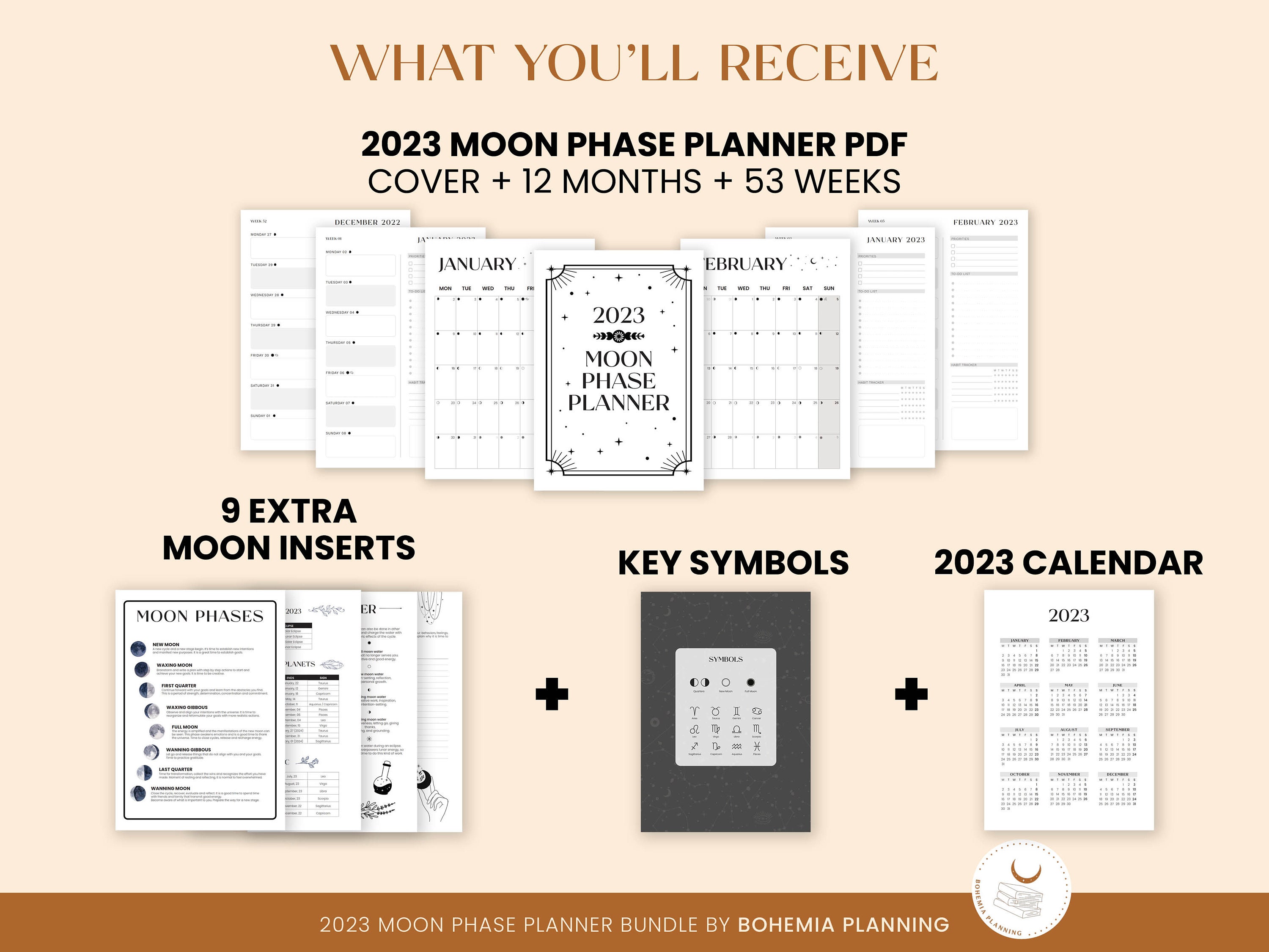 2023 Moon Phase Planner Printable Bundle Monthly & Weekly - Etsy