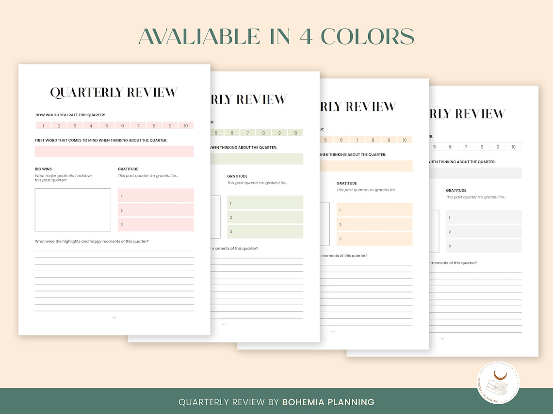 Quarterly Review A5 Printable Inserts 3-month Goal Prompts for ...