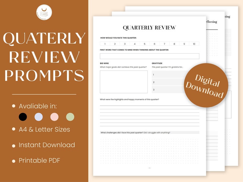 Quarterly Review Prompts Template Printable | 3-month Reflection ...