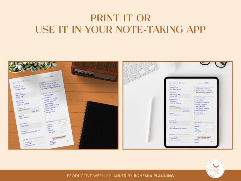 Minimalist Productive Weekly Planner Undated Printable Weekly Schedule ...