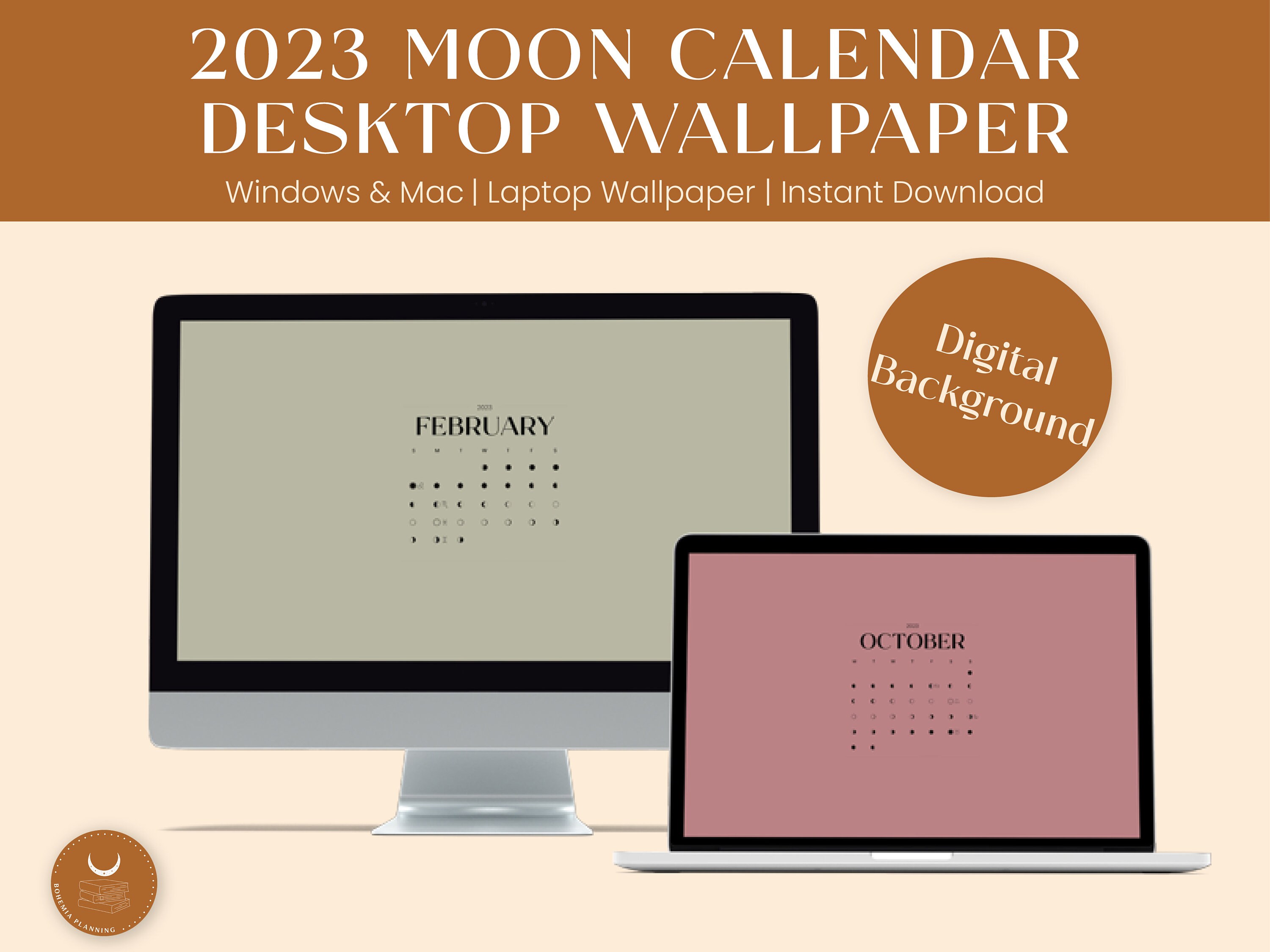 2023 Moon Calendar Desktop Wallpaper Minimalist Digital - Etsy