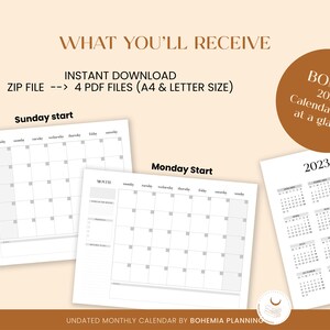 Undated Monthly Calendar Printable Digital Landscape Planner Monday and ...