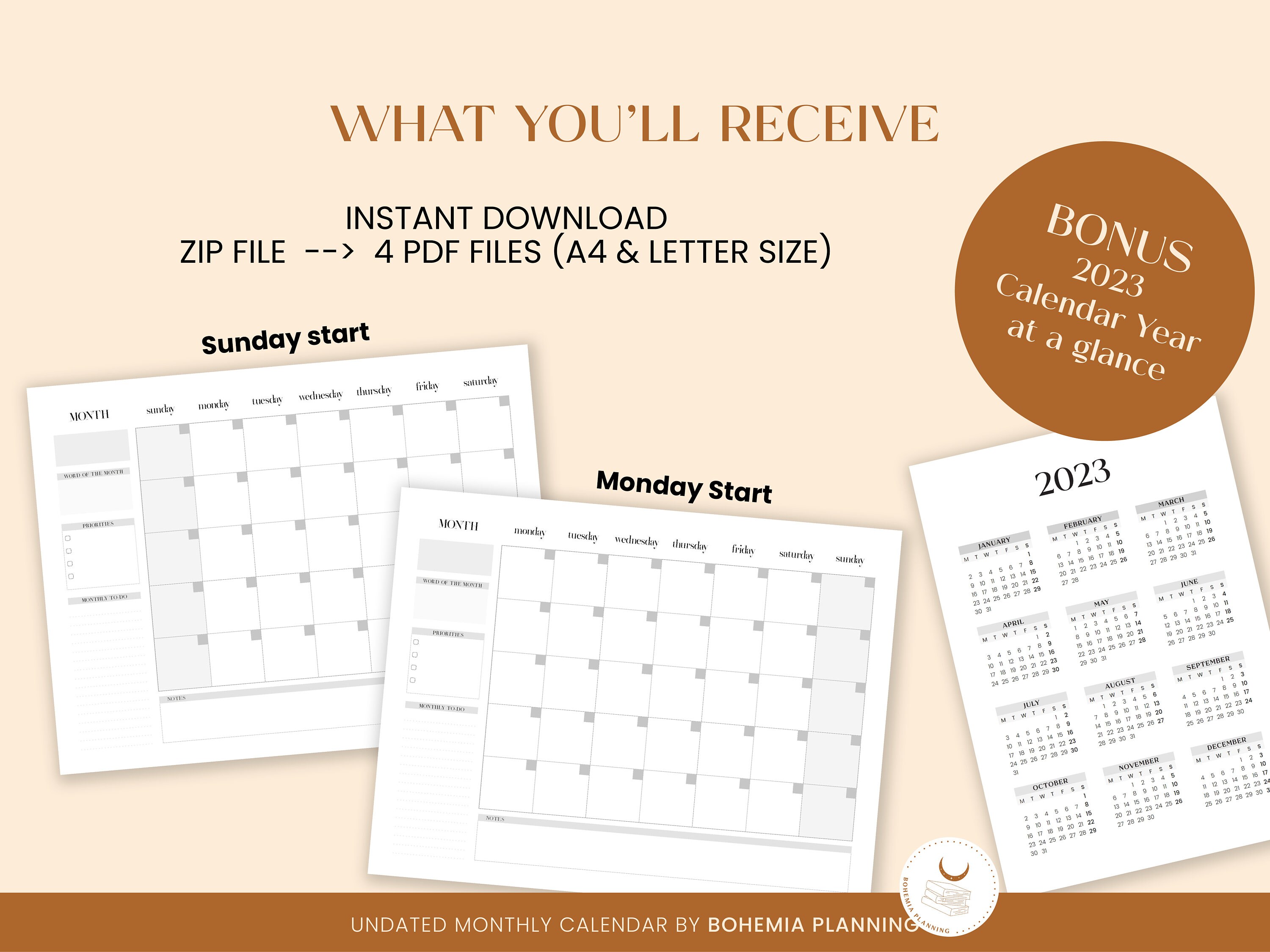 Undated Monthly Calendar Printable Digital Landscape Planner - Etsy