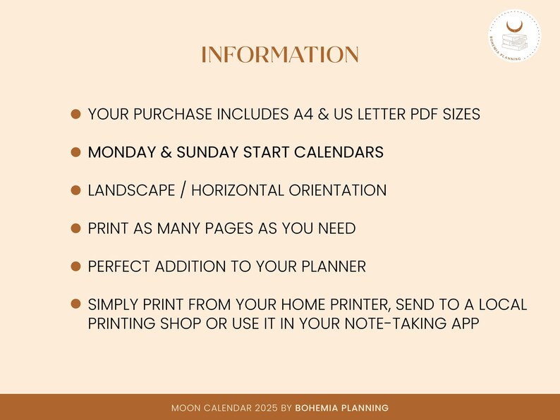 2025 Moon Phase Calendar Printable | Lunar Landscape Monthly Planner ...