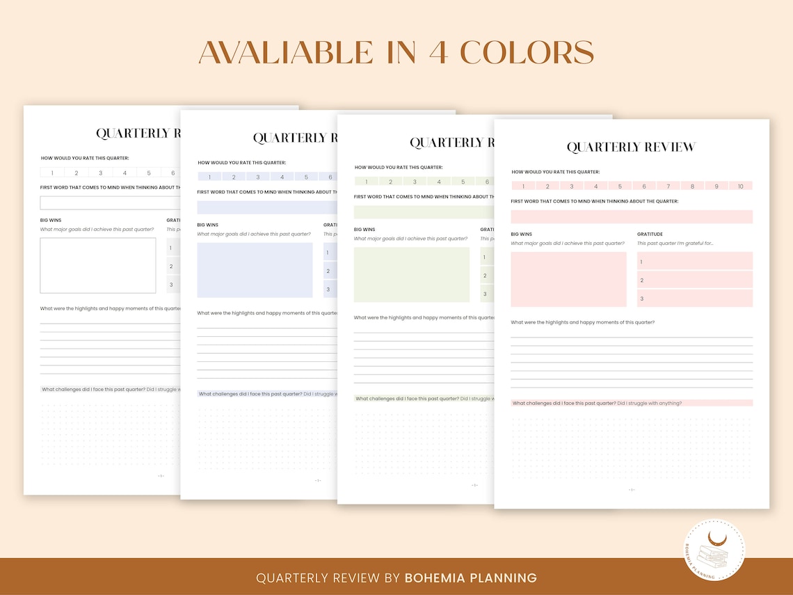 Personal Quarterly Review Questions Template Printable 3-month ...