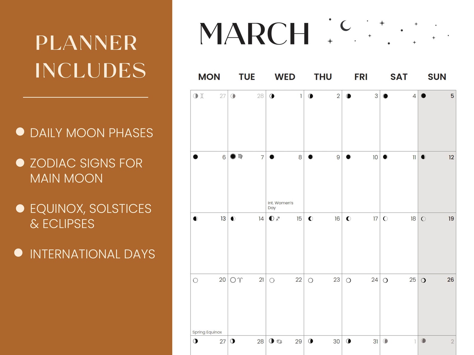 2023 Moon Phase Planner Printable Bundle Monthly & Weekly - Etsy