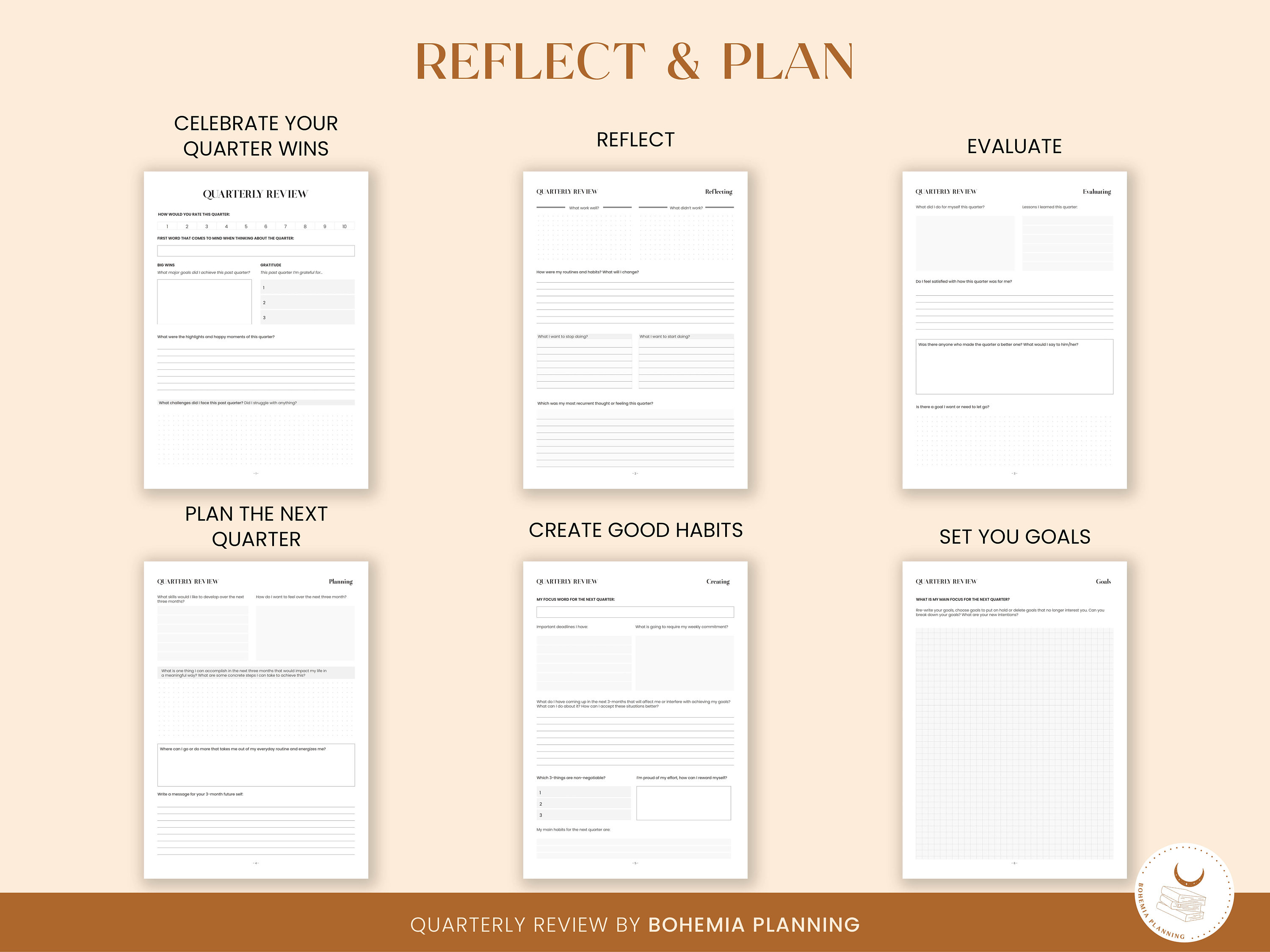 Quarterly Review Prompts Template Printable | 3-month Reflection ...