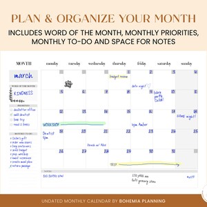 Undated Monthly Calendar Printable | Minimalist Digital Planner PDF ...