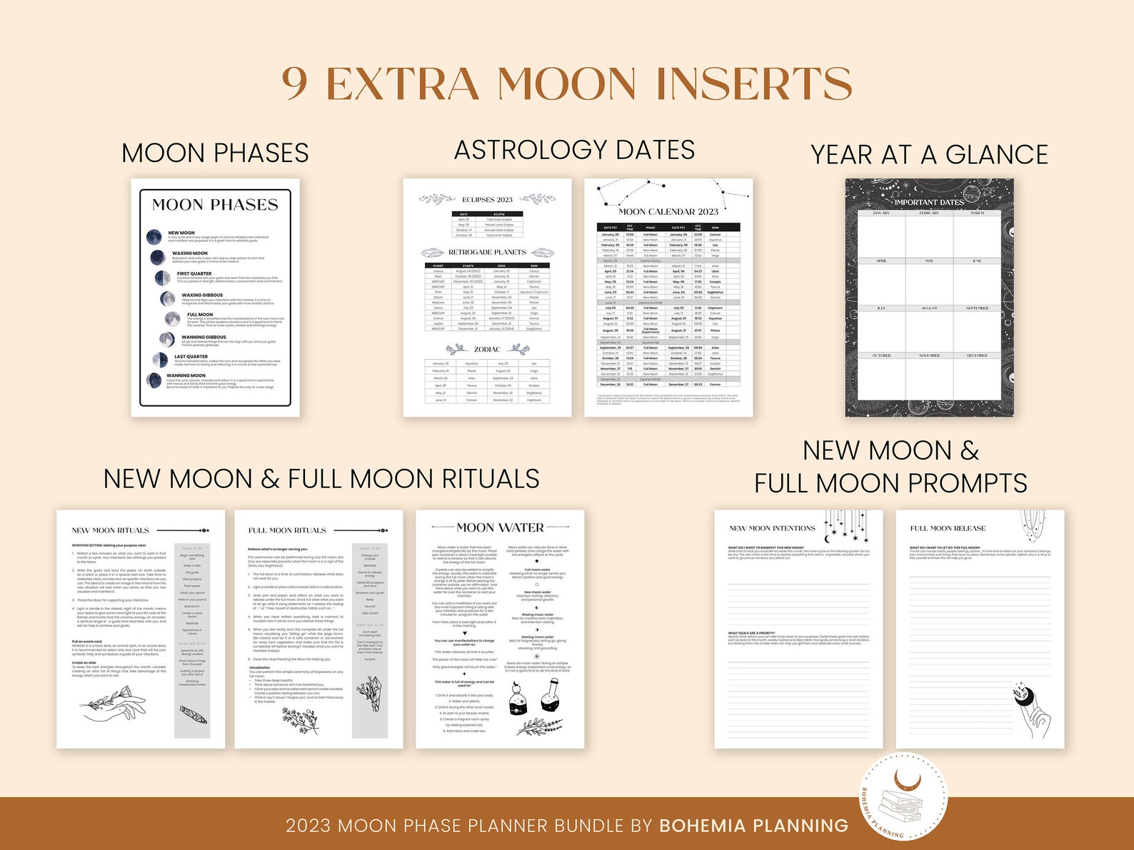 2023 Moon Phase Planner Printable Bundle Monthly & Weekly - Etsy
