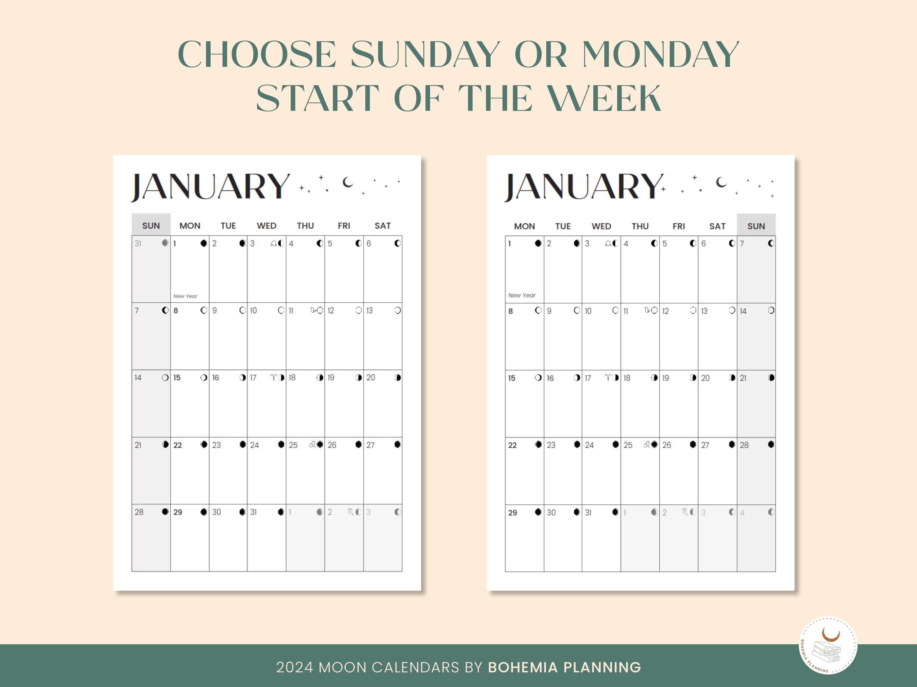 A5 2024 Moon Phase Calendars Printable Lunar Monthly - Etsy