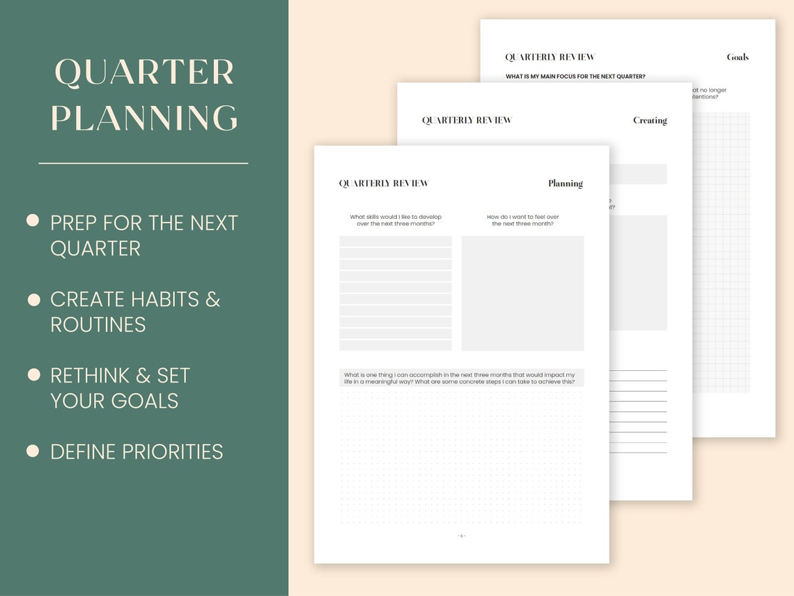 Quarterly Review A5 Printable Inserts 3-month Goal Prompts for Discbound Planners 90-days Check ...